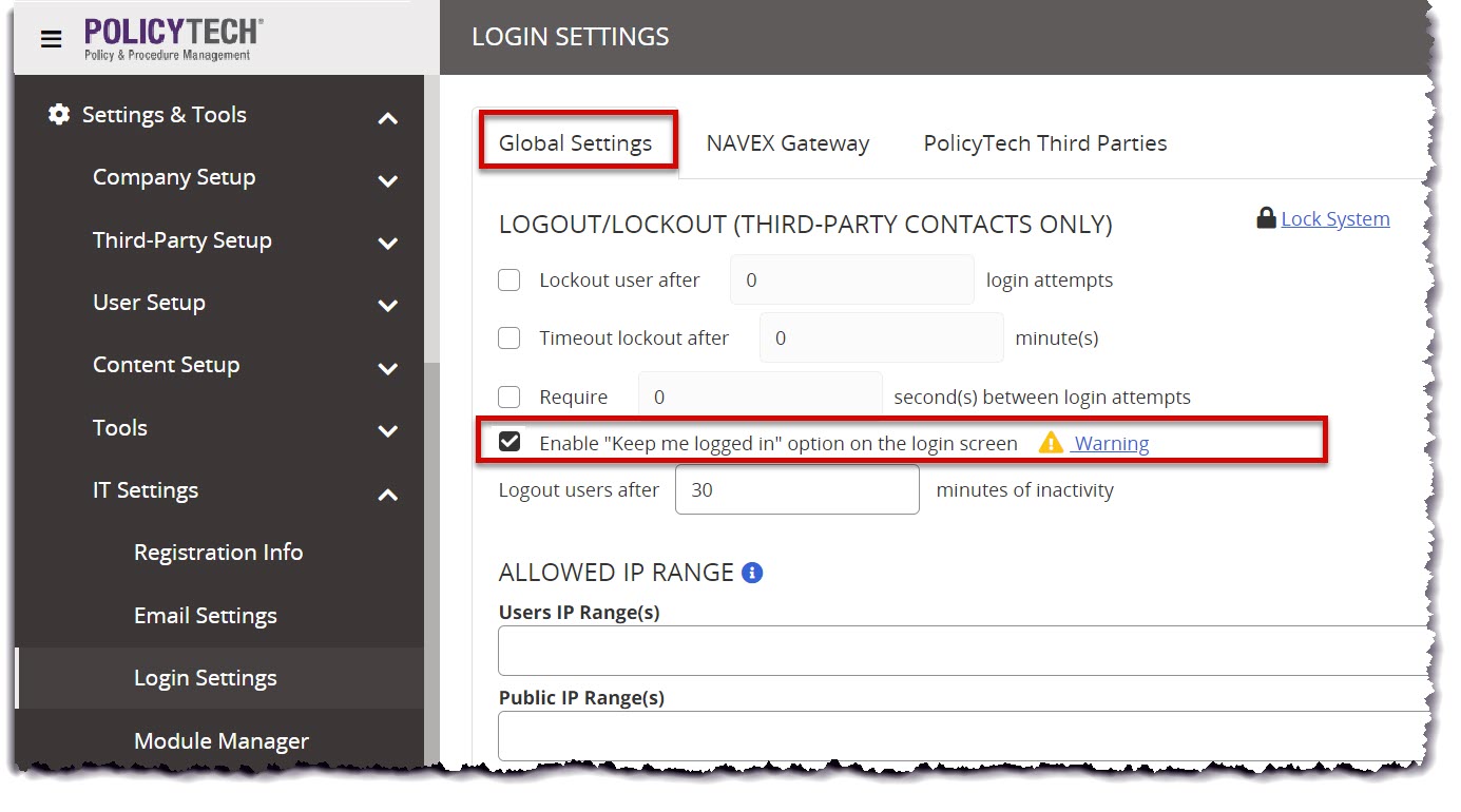 PolicyTech: Links in Converted PDF Documents - Logout Manager | NAVEX Classic